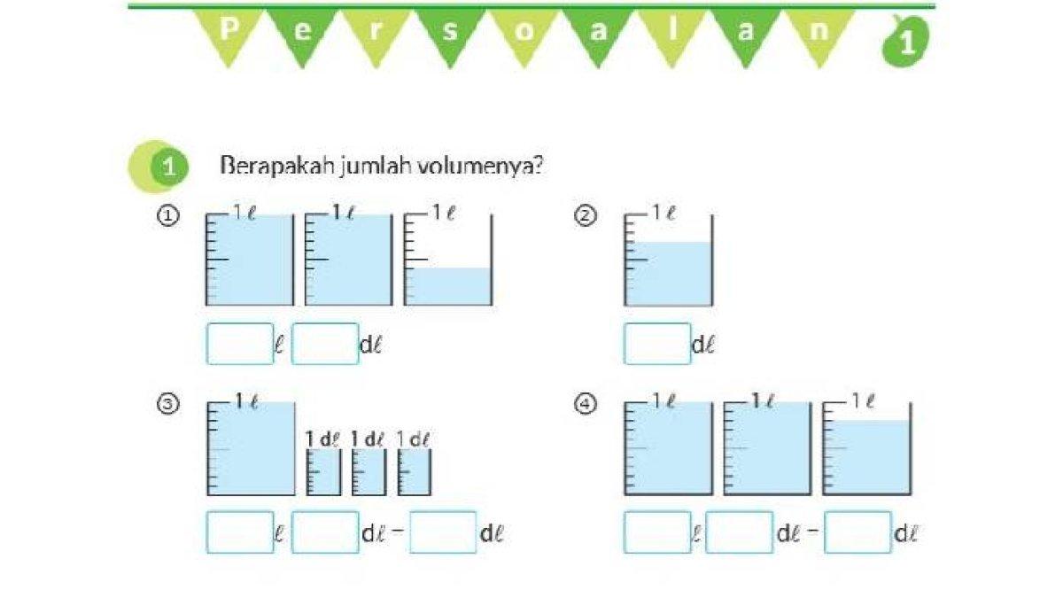 SOAL & KUNCI JAWABAN Pelajaran Matematika Kurikulum Merdeka Kelas 2 Vol 1 Hal 116, Volume Air ...