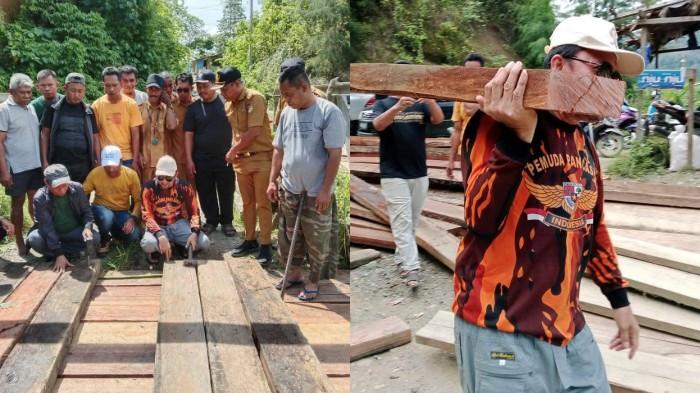 Gotong Royong Perbaikan Jembatan Popanga, Wakil Bupati Touna Pikul Kayu ...