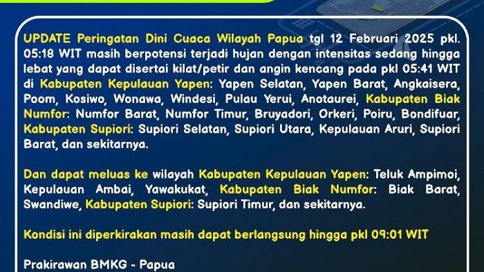 Waspada! BMKG Papua Keluarkan Peringatan Dini Cuaca Ekstrem di Beberapa Wilayah, Cek Lokasinya ...