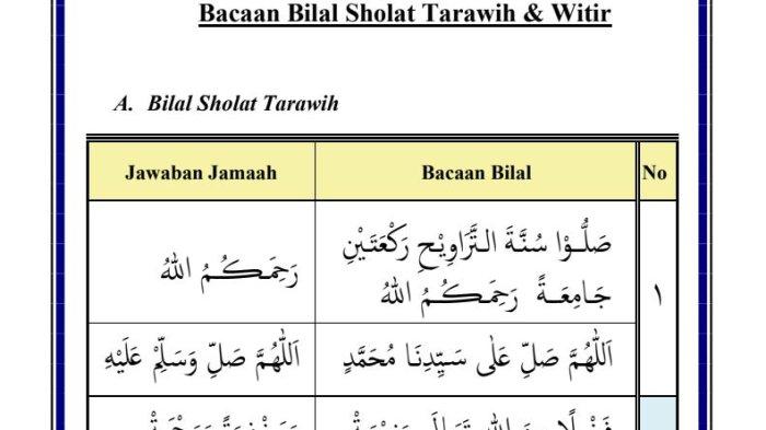 Download Bacaan Bilal Tarawih 23 Rakaat PDF Lengkap Tulisan Latin dan Arab - Tribunpekanbaru.com