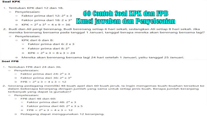60 Contoh Soal KPK dan Contoh Soal FPB Matematika Lengkap dengan Kunci ...