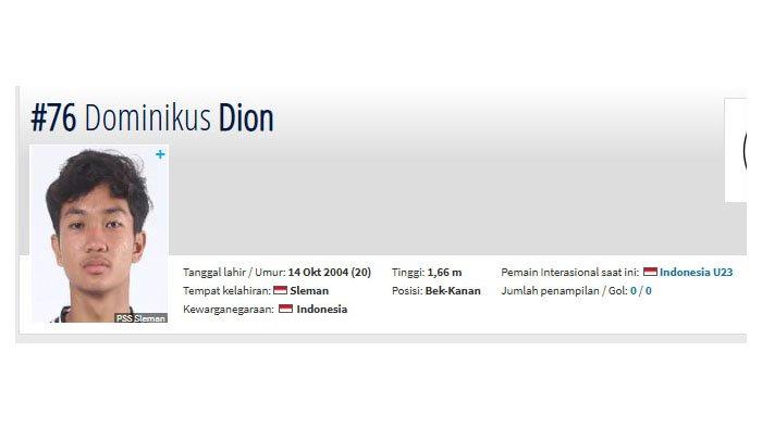 PROFIL Biodata Dominikus Dion Oktawian Wibowo Pemain Muda PSS Sleman ...