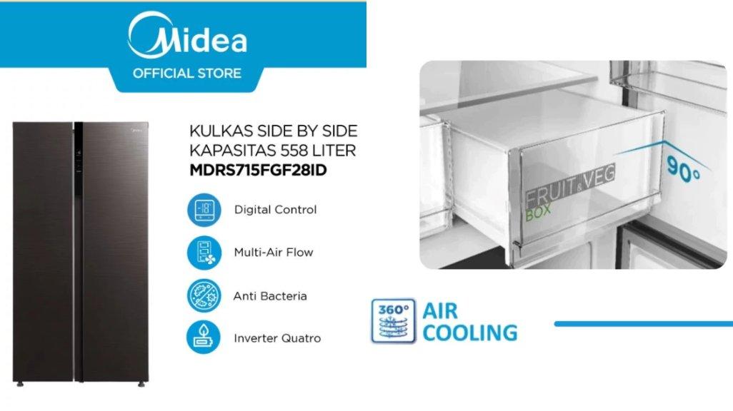 Review Lengkap Midea Kulkas Side by Side MDRS715FGF28ID, Cek Fitur ...
