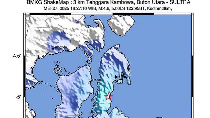 Gempa Bumi Magnitudo 4,6 Guncang Buton Utara Sulawesi Tenggara, Terasa di Muna, Buton, Baubau ...