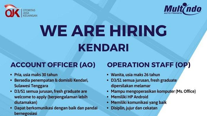 Lowongan Kerja PT Multindo Auto Finance Kendari Rekrutmen AO dan Operation Staff, Cara Daftar ...