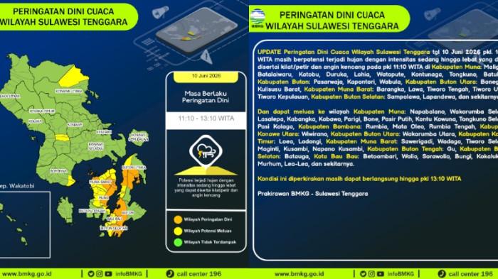 Peringatan Dini Cuaca Sulawesi Tenggara 10 Juni 2026: Muna, Buton ...