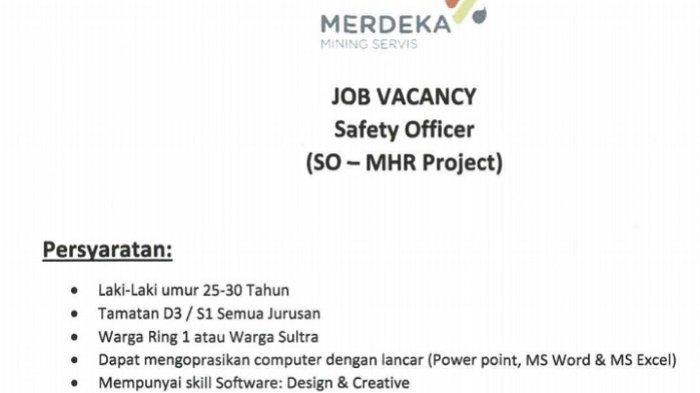 Lowongan Kerja PT Merdeka Mining Servis Buka Loker Safety Officer, Ini ...