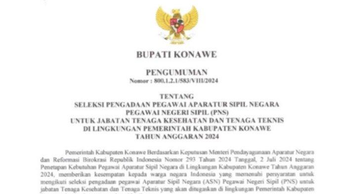 Rincian Kuota CPNS 2024 Konawe Sulawesi Tenggara Tenaga Kesehatan, Lengkap Lokasi Penempatan ...