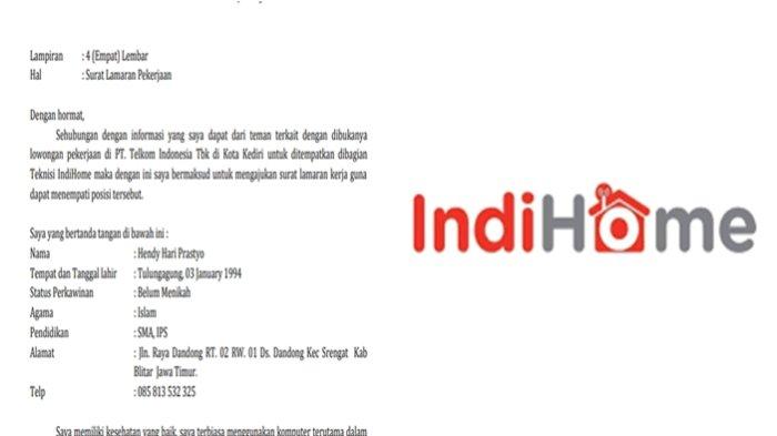2 Contoh Surat Lamaran Kerja di IndiHome Sebagai Teknisi Dan Freelance Baik dan Benar ...