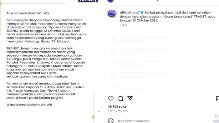 Permintaan Maaf Trans 7 usai Ramai Diboikot Gegara Tayangan Diduga ...