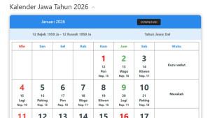 Kalender 2026 Lengkap Bulan Januari Hingga Desember, Ada Penanggalan Jawa dan Islam 1447 ...