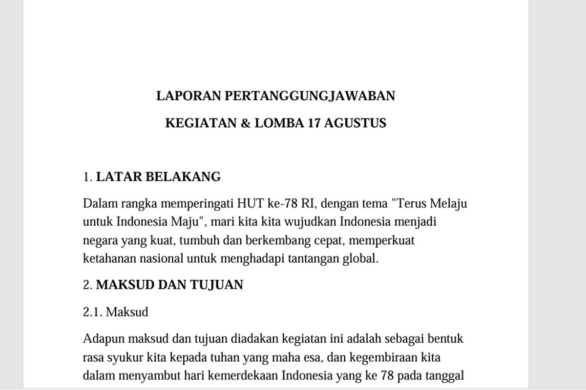 Contoh LPJ Kegiatan dan Lomba 17 Agustus HUT Ke-80 RI 2025, Tersedia File Word/PDF - Halaman all ...
