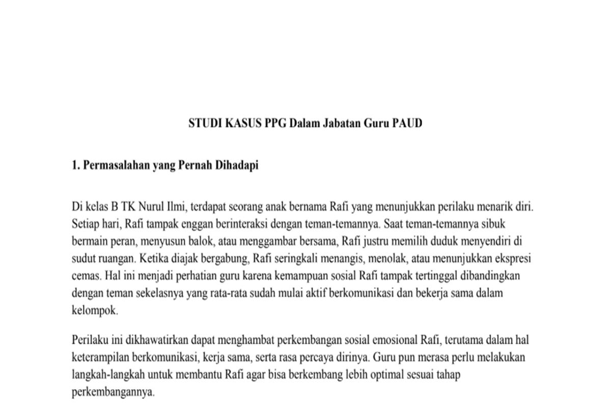 Contoh Studi Kasus PPG PAUD 2025 Terbaru, Lengkap 500 Kata, Tersedia File PDF - Tribunsumsel.com