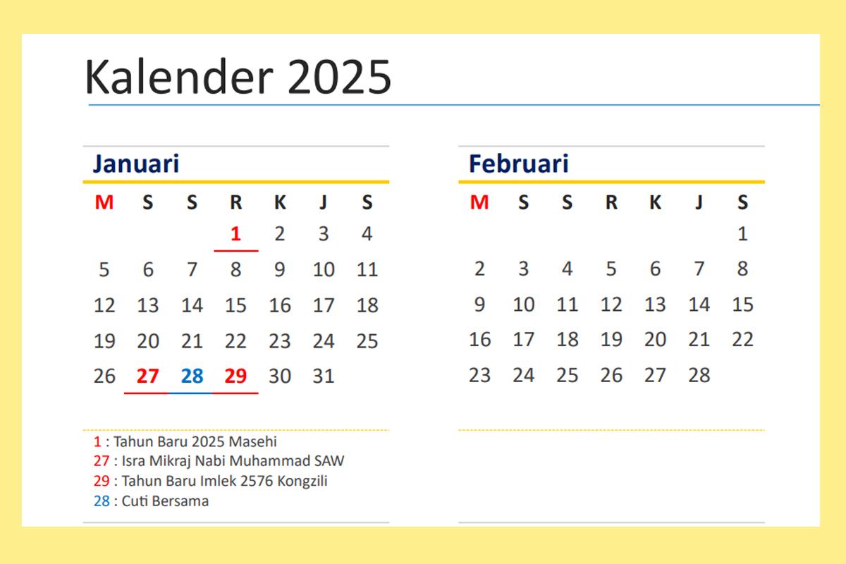 Kalender Januari 2025 Lengkap dengan Tanggal Merah, Hari Besar Beserta ...