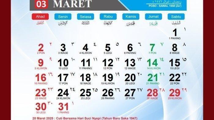 Kalender Maret 2025 Beserta Daftar Peringatan Hari Besar Nasional Dan