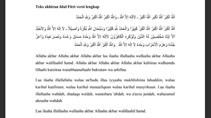 Takbiran Allahu Akbar Allahu Akbar Kabiro Walhamdulillah Lengkap Tulisan Arab Latin dan ...