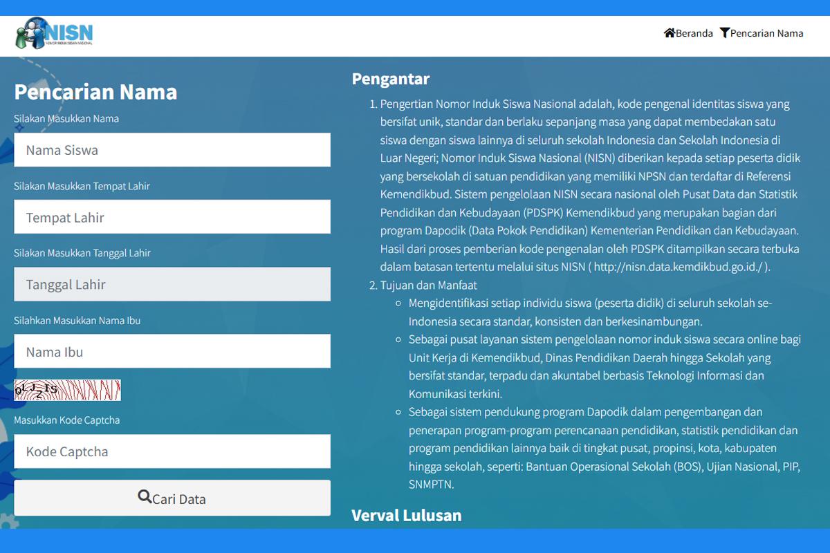 Cara Melihat NISN Siswa dengan Nama Ibu Kandung, Akses nisn.data ...