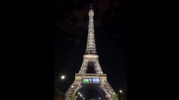 Menara Eiffel Paris Menyala, Bendera Palestina - Israel Dan Merpati - Surya.co.id