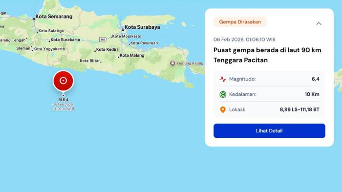 Daftar Wilayah Terdampak Gempa Pacitan Magnitudo 6,4, Terasa hingga ...