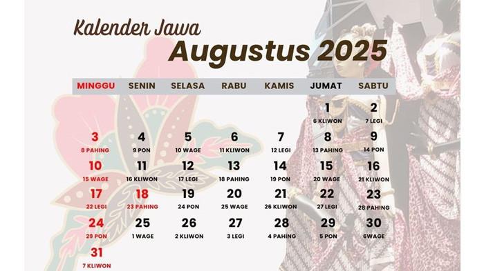 Cek Kalender 2025: Penanggalan Jawa Kamis Pahing 28 Agustus 2025, Neptu ...