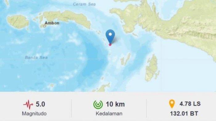 Gempa Berkekuatan 5 M Guncang Perairan Tual Maluku, Tak Berpotensi Tsunami - Tribuntoraja.com