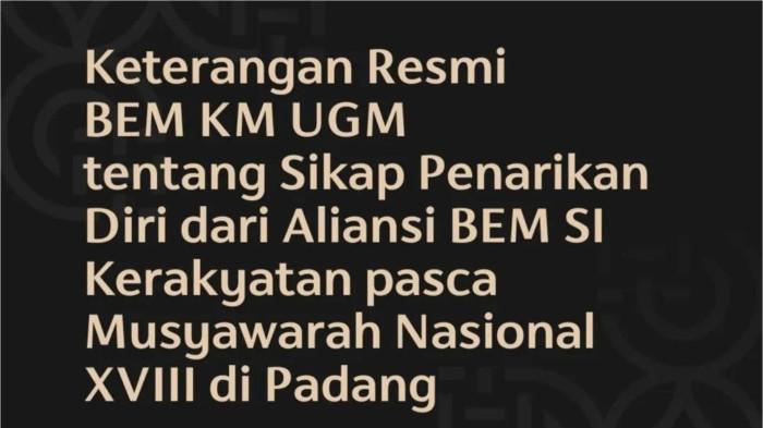 Alasan BEM KM UGM Keluar dari BEM SI Kerakyatan: Tidak Memberikan ...