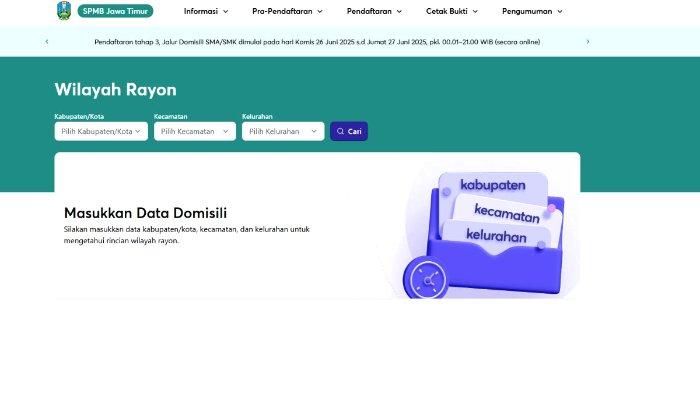 Cara Cek Wilayah Rayon SPMB Jatim 2025 Jalur Domisili SMA SMK di ...