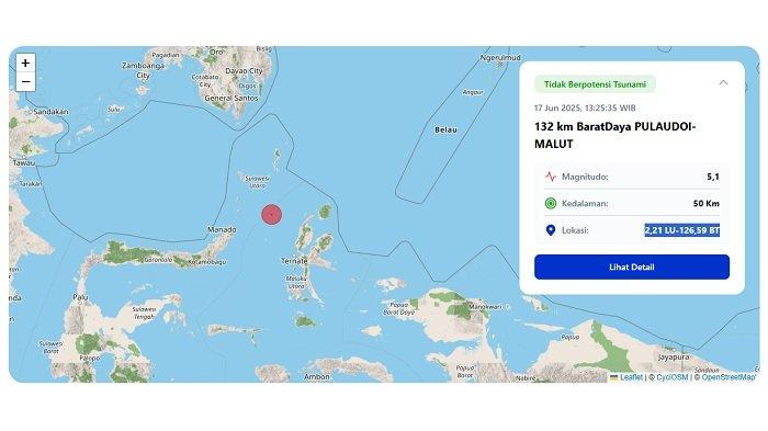 Gempa M 5,1 Guncang Maluku Utara Siang Ini, BMKG: Tak Berpotensi Tsunami - TribunNews.com
