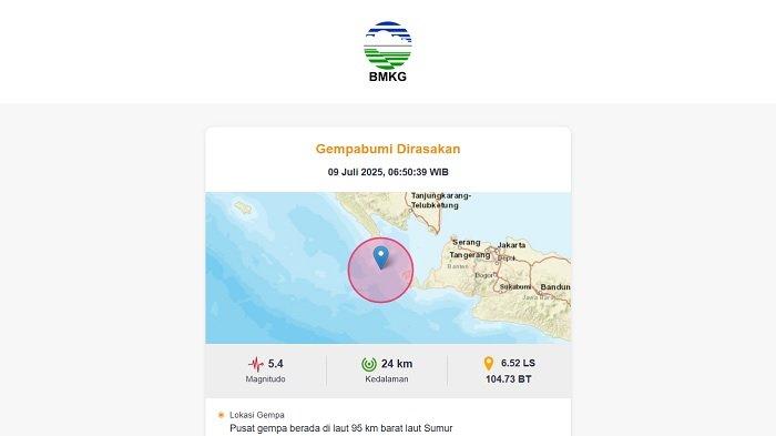 Gempa M 5,4 Guncang Banten Pagi Ini, BMKG: Pusat Gempa di Laut - TribunNews.com