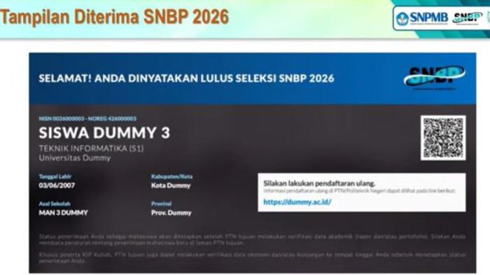 Tampilan Layar Pengumuman SNBP 2026 untuk Peserta Lolos dan Tidak ...