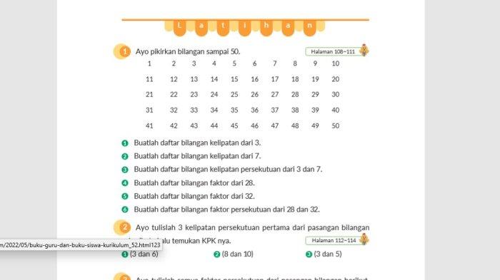 Kunci Jawaban Matematika Kurikulum Merdeka Kelas 5 Halaman 123: Kelipatan dan Faktor ...