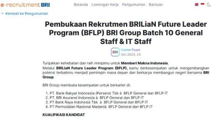 Lowongan Kerja BRI Posisi General Staff dan IT Staff, Pendaftaran ...