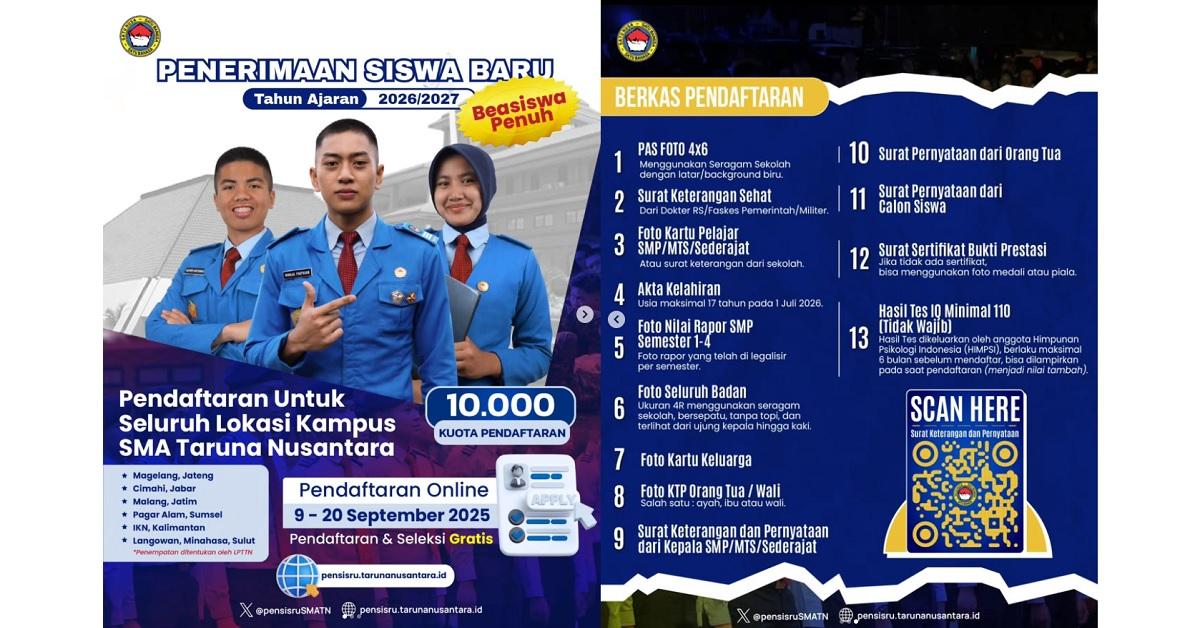 14 Dokumen untuk Daftar SMA Taruna Nusantara 2026/2027 - TribunNews.com