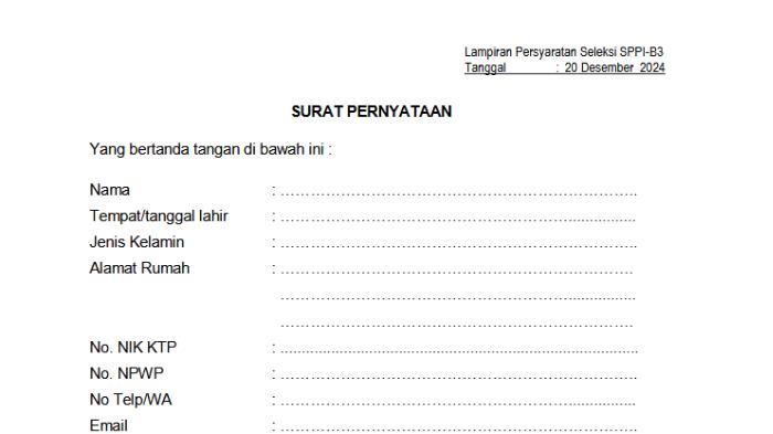 Form Surat Pernyataan untuk Daftar SPPI Batch 3 Tahun 2025, Ini Rincian ...