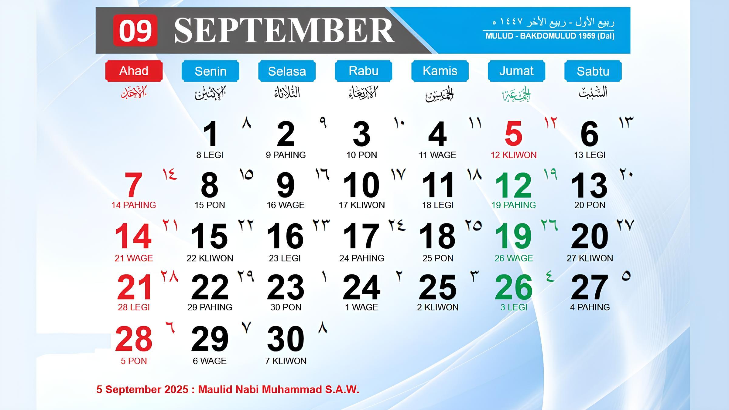 Kalender September 2025: Tanggal Merah Hari Libur Nasional dan Long ...