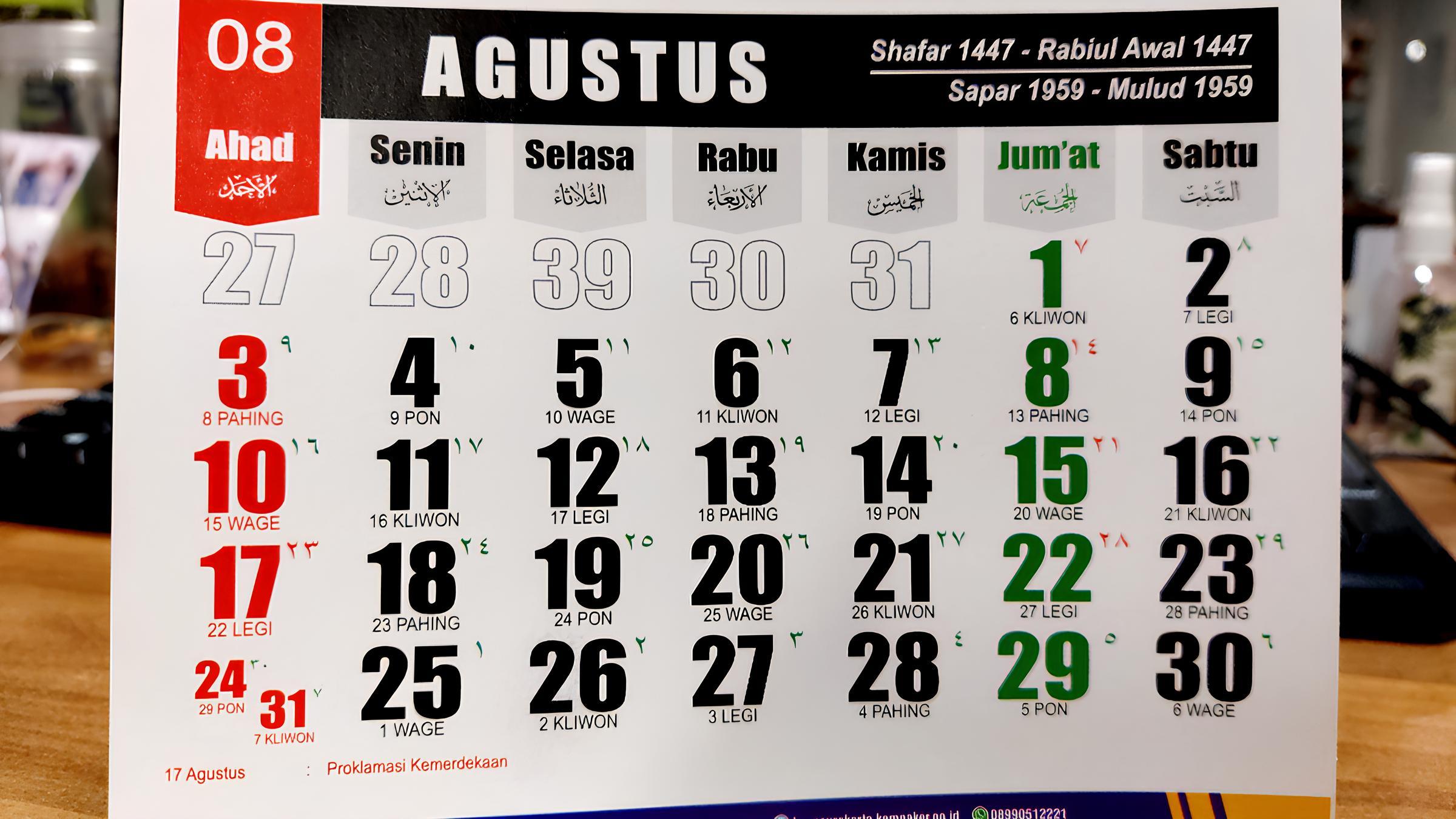 Kalender Jawa Agustus 2025 Dilengkapi Weton, Neptu, Wuku, dan Hari Baik ...