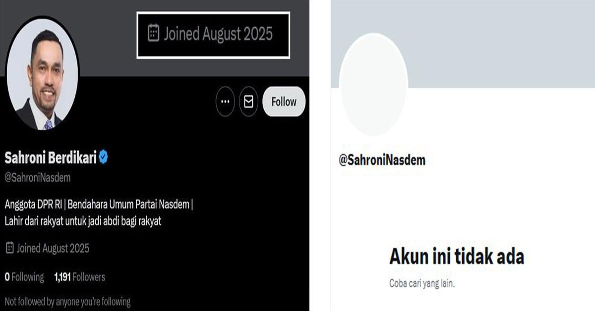 Akun X Sahroni Berdikari Dipastikan Palsu, Kini Telah Lenyap - TribunNews.com