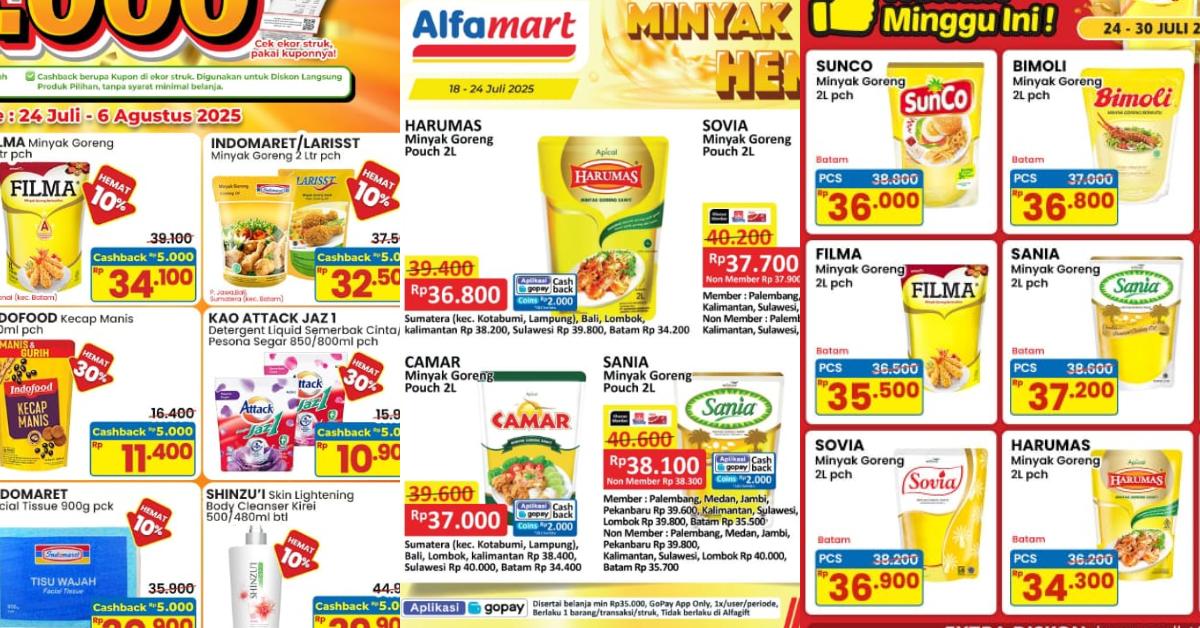 Promo JSM Indomaret, Alfamart, dan Superindo 25-27 Juli 2025: Minyak Goreng 2L Rp30 Ribuan Saja ...