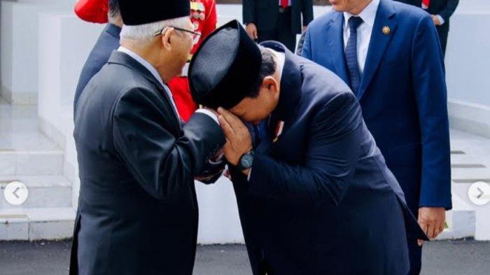 Terekam Adab Prabowo Subianto ke Maruf Amin, Cium Tangan di Hadapan Jokowi - Wartakotalive.com